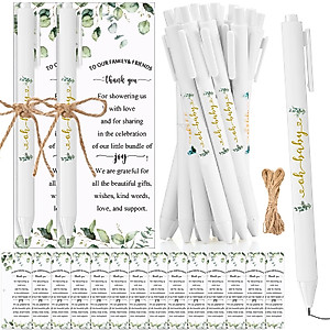 Tenceur 50 Set Baby Shower Pens Greenery Baby Shower Favor for Guest Sage Ballpoint Pens with Woodland Thank You Cards Gender Reveal Party Favor for Girl Boy Baby Shower Party Souvenirs Prizes