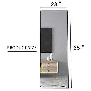 Yone jx je Rectangular Full Length Mirror,Big Free Standing Body Mirror,Floor Length Mirror with Stand,Anti-Rust Solid Wood Frame, Long Wall Mirror for Bedroom (Black+Mirror(65" x 23")