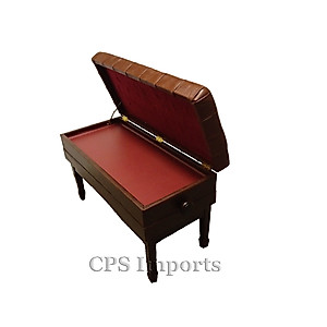 CPS Imports Genuine Leather Adjustable Duet Size Artist Concert Piano Bench Stool in Walnut Satin with Music Storage