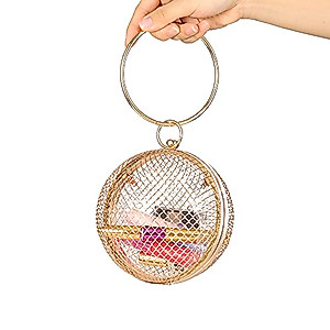 molshine Metal Hollow Round Evening Handbag, Spherical Mesh Crossbody Bags, Classic Shoulder Bag, Party Clutch Purse for Women Girl Home Shopping Travel Outdoor