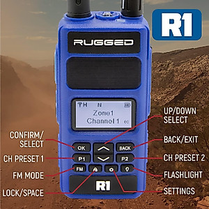 Rugged Two Way Handheld Radio Walkie Talkie for Business Schools Churches Construction - Features Long Range Dual Band VHF UHF and Rechargeable Battery (R1)