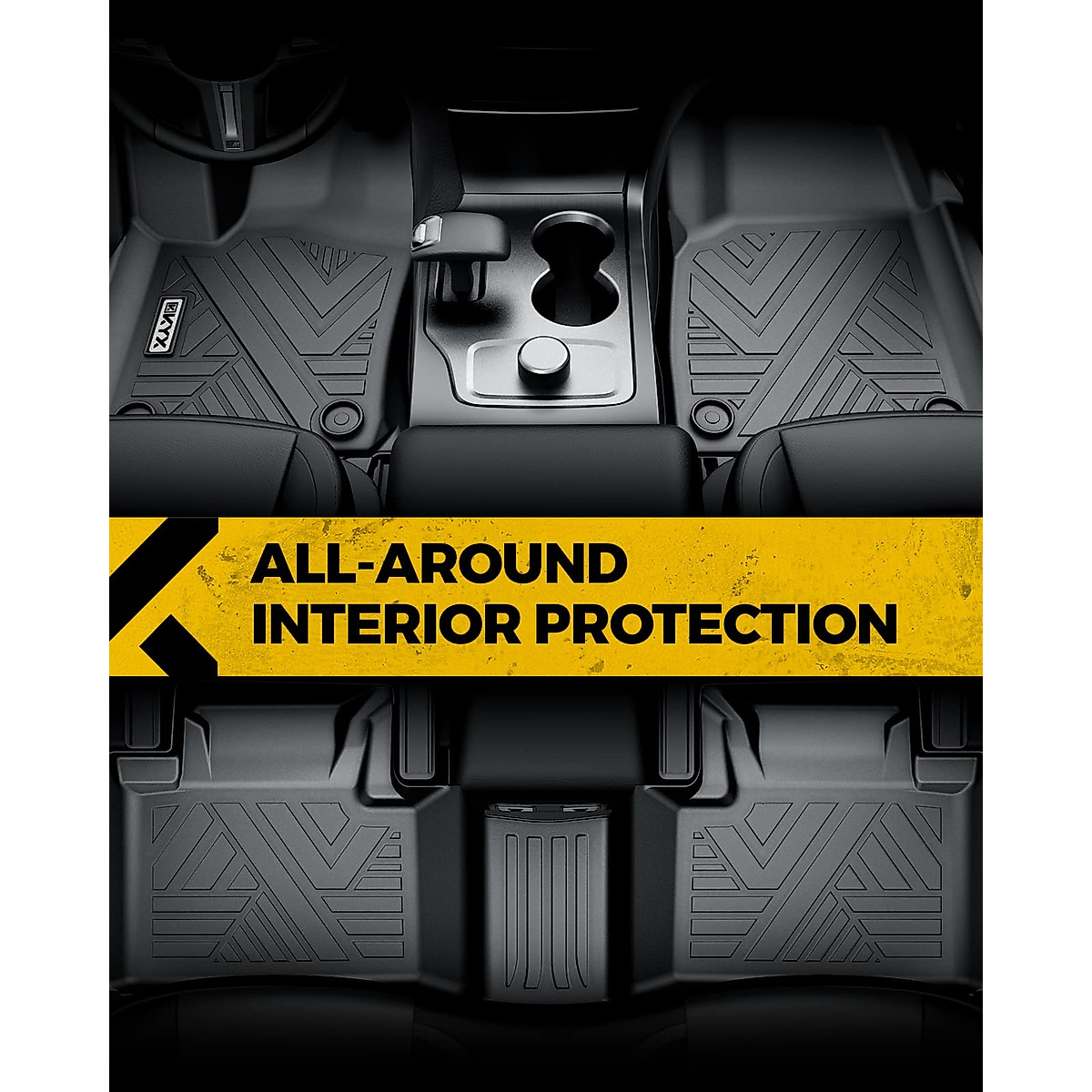 KYX All Weather Floor Mats for Toyota Tacoma Double Cab 2018-2023, TPE Rubber Car Floor Liners Full Set 1st and 2nd Row, Custom-Fit Car Mats for Toyota Tacoma Double Cab Odorless Non-Slip