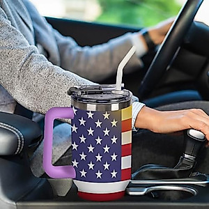 U.S. Venezuela Flag 40 Oz Stainless Steel Cup Travel Tumbler with Handle and Straw Lightweight Coffee Mug for Home Office