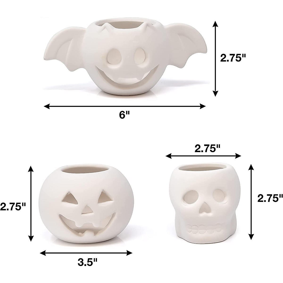 Gift Boutique Ceramic Pumpkins Skull Bat Figurines Paint Craft Kit Set of 6 Unpainted Ceramics Pumpkin Ready to Paint for Kids Classroom Fall Halloween Party Decor