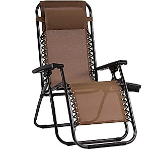 BSTOPHKL Zero Gravity Chair Outdoor Zero Gravity Folding Reclining Lounge Chair,1 Pack Adjustable Patio Lawn Lounge Chairs with Pillows and Cup Holder for Poolside/Backyard/Lawn/Camping (Brown)