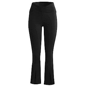 Flare Yoga Pants for Women High Waisted Bootcut Split Hem Athletic Bootleg Pants Breathable Bell Bottom Lounge Pants Black