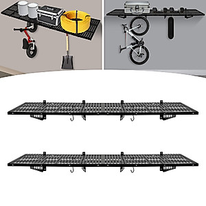 Garage Shelving Wall Mounted, 2-PACK 2x6FT Garage Shelving, 72”x 24”Garage Shelving Wall Mount Organizer, 560 lbs Load Capacity Garage Storage Rack Floating Shelves, with 4 Hooks, 1 Sets, Black
