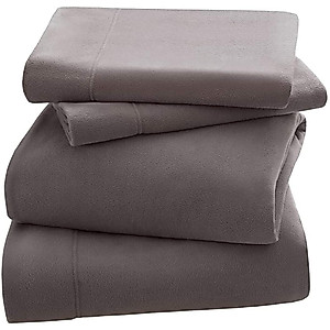 Peak Performance 3M Scotchgard Micro Fleece Bed Sheet Set Wrinkle and Stain Resistant, Soft Plush Sheets with 14" Deep Pocket, Cold Season Cozy Bedding-Set, Matching Pillow Case, Queen, Grey, 4 Piece