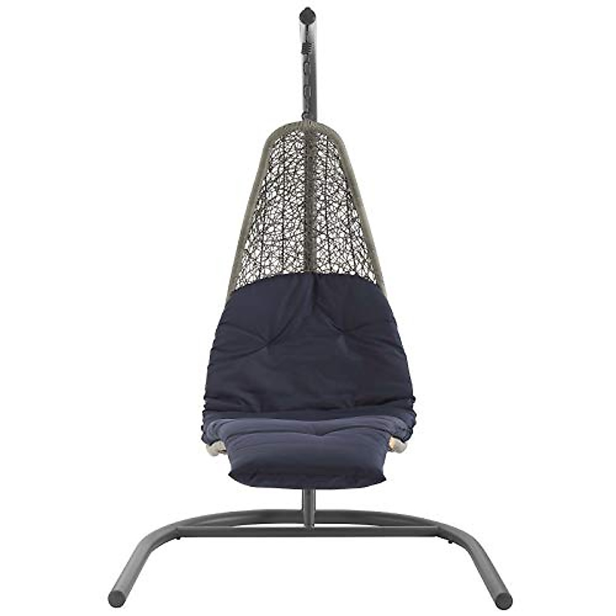 Modway Landscape Wicker Rattan Outdoor Patio Porch Chaise Lounge Hanging Swing Chair Set with Stand in Light Gray Navy