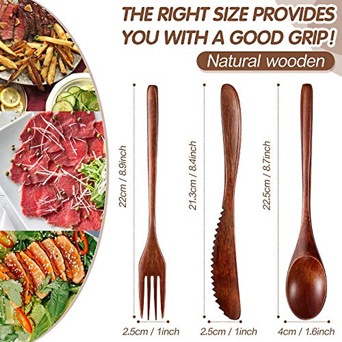 Wooden Spoon Fork Knife Cutlery Set Wooden Dinner Utensil Set Kitchen Wooden Flatware Tableware Cutlery Set Includes Wooden Spoon, Fork, Knife (12 Pieces)