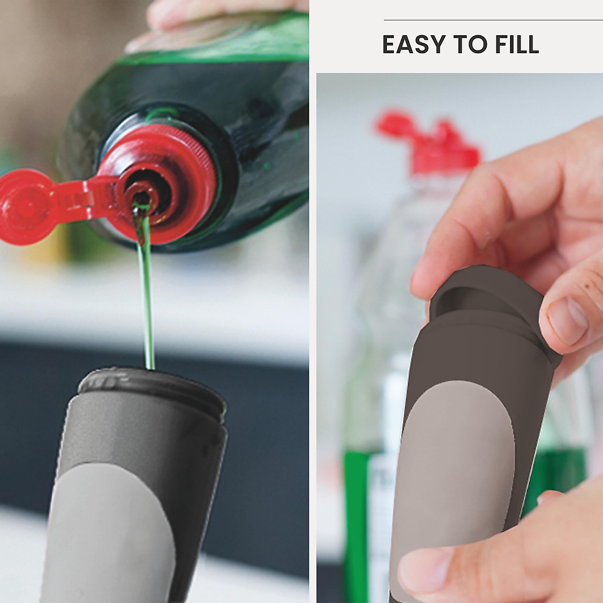 Vigar Felix Cat-Shaped Soap Dispensing Dish Brush, Dish Brush with Soap Dispenser for Pot Scrubber, Dishes, Sink, and Kitchen Essentials, Black, Gray