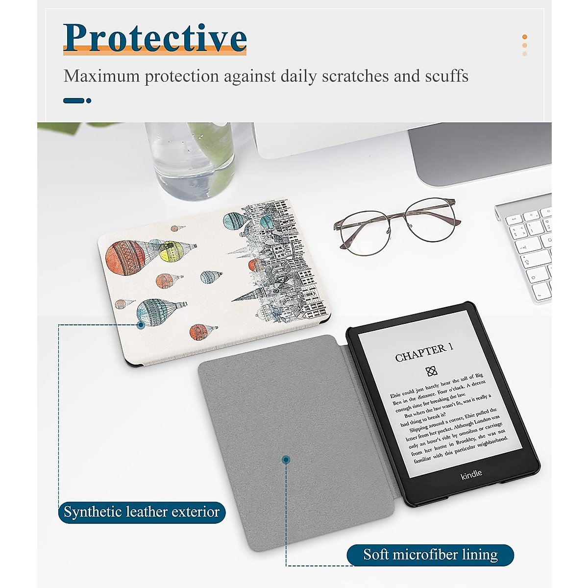 Dadanism Case Fits Amazon 6.8" Kindle Paperwhite(11th Generation 2021 Release), Casing Shell Cover with Auto Wake/Sleep for Kindle Paperwhite Signature Edition and E-Reader Protector, City Balloon