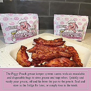 Piggy Pouch Bacon Grease Container Trapper Storage Bags Oil Keeper, Reusable, Airtight Design, Odor Free, 12 Ounce, Pack of 12
