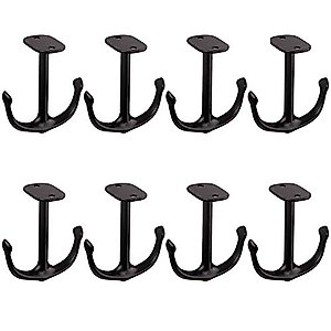 DEEKOUDT Anchor Two Prong Ceiling Hook for Closet Top Bathroom Kitchen Cabinet Garage Pack of 8 (Anchor Black)