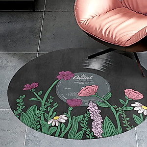 GAGNONLEE Record Album Round Rug Music Carpet Floor Mat Non-Slip Carpet for Entryway Living Dinning Bedroom Sofa Indoor Home Decoration Diameter 3Ft, Black-1