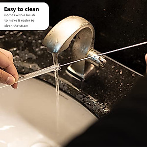 Replacement Straws for Stanley 20 30 40oz Tumbler 12 Inch Clear Reusable Straws with Long Cleaning Brush for 40 oz 30 oz Adventure Quencher Travel Tumbler Cup