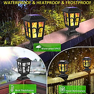 Ollivage Solar Post Lights Outdoor, Waterproof Solar Powered Post Caps Lights Solar Flame Lamp Post Light Fits 4x4 5x5 6x6 Wooden Posts in Patio, Deck or Garden Decoration