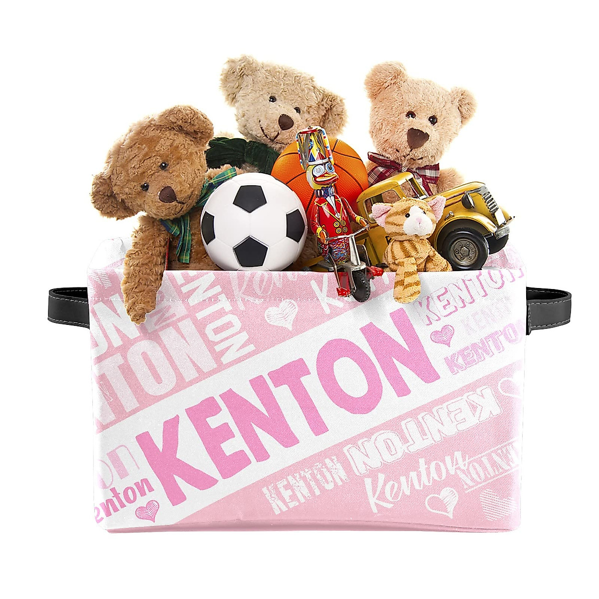 ZAACUSTOM Personalized Collapsible Toy Storage Basket Bin with Name, Custom Storage Box Organizer for Kids Boys Girls Pets Toys, Clothes, Shelf Closet Nursery Customized Bin with Handles, 1 Pack