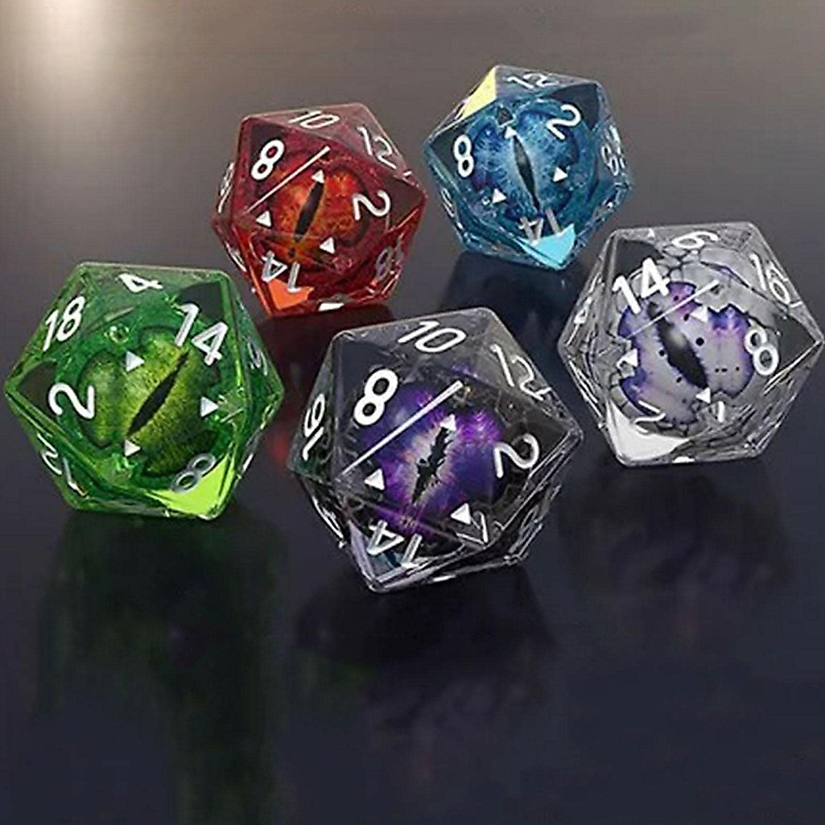 Dragon Eye Dice - The Chromatic Dragon Collection,Mini Crystal Dice，Resin Dragon Eye Dice Set,Colorful Polygonal Dice,Shinny Polyhedral Dice Set Filled With Eyeball,For Role Playing Dice Games (White)