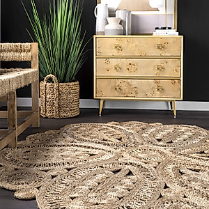 nuLOOM Bree Floral Braided Jute Area Rug, 6' Round, Natural