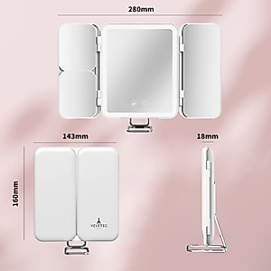 VEVETEC Rechargeable Lighted Makeup Mirror, Portable Led Vanity Mirror, Dimmable, Magnifying Glass 1X/3X/7X Magnification, Touch Control,Travel Cosmetic Mirror