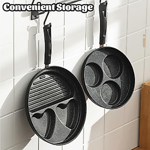 Egg Frying Pan, 3 In 1 Nonstick Egg Steak Pan for Home, Divided Omelette Pan Flat Bottom for Pancakes, Bacon&Sausage,Healthy Coating Cookware Skillet Pan for Gas Stove and Induction Cooker (Black)