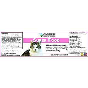 Vitality Science Super Food for Cats | High Potency Multi-Vitamin and Mineral Supplement | Increases Energy and Vitality | 100% Natural (60g)