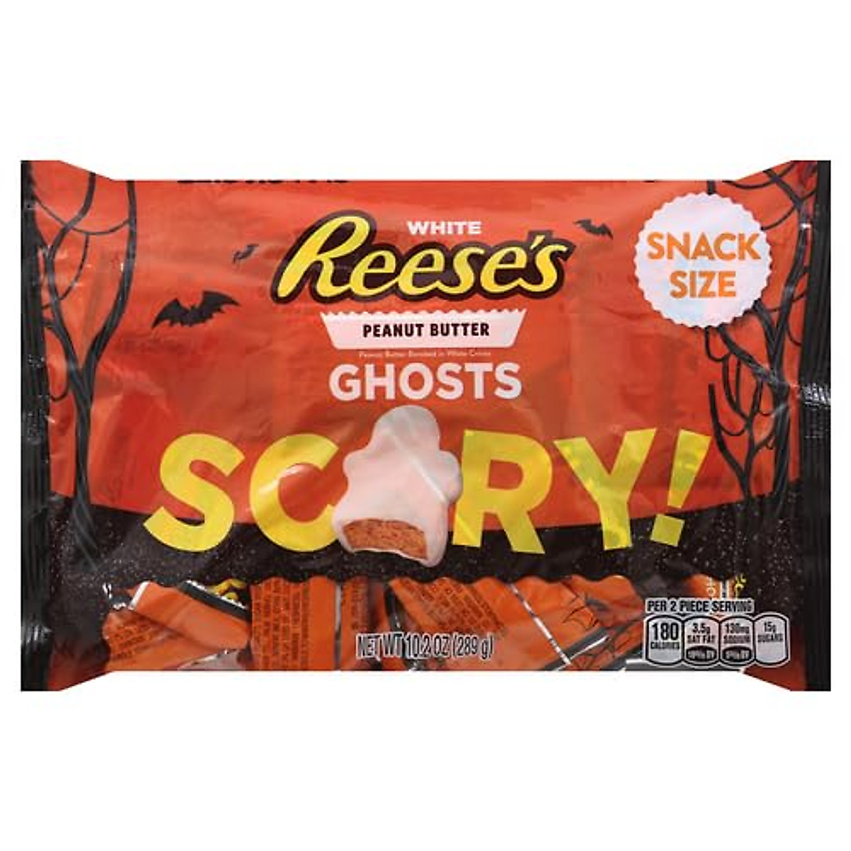 REESE'S White Creme Peanut Butter Snack Size Ghosts Candy, Halloween, 10.2 oz, Bag