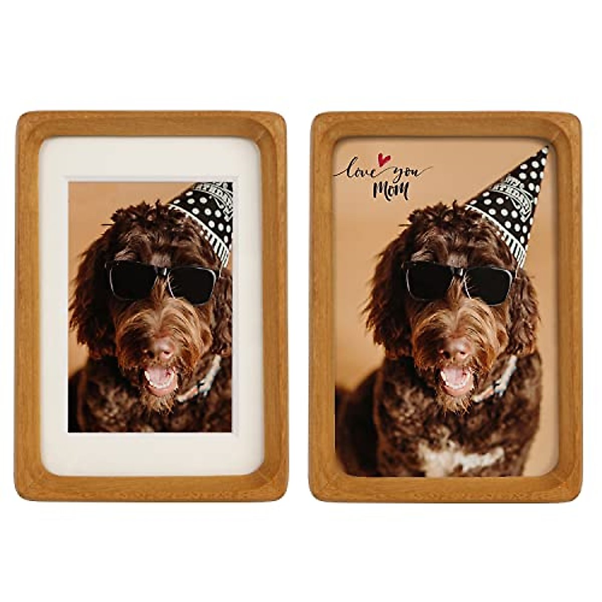 Natural Wood Photo Frames Inspired Tabletop Picture Frame with Mat, Vertical or Horizontal Display (Teak, 4x6 matted to 3x5)