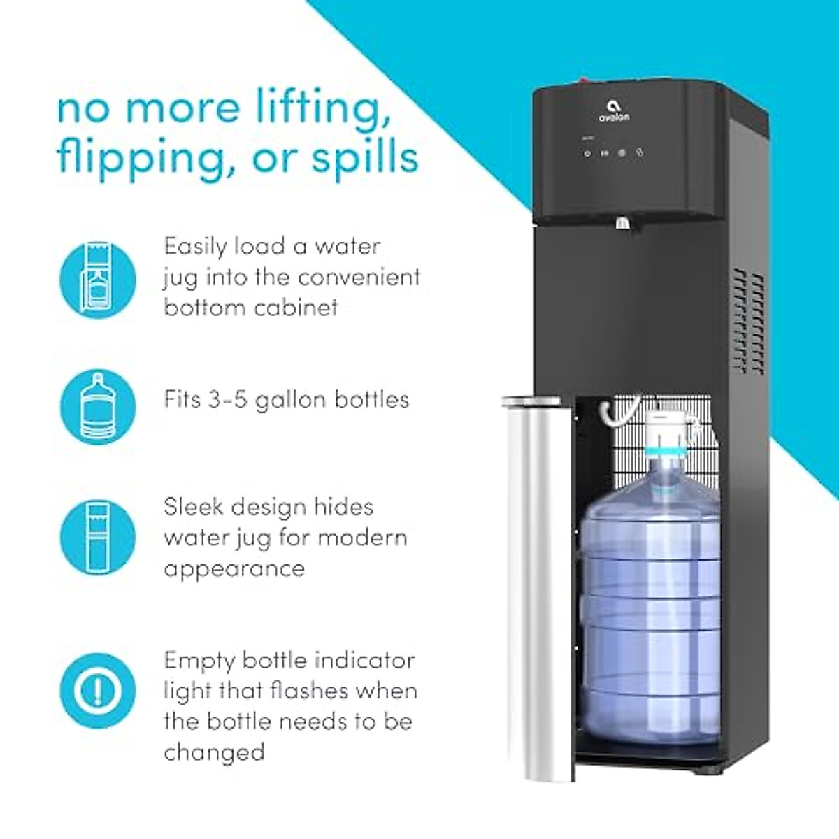 Avalon Bottom Loading Water Cooler Dispenser with BioGuard- 3 Temperature Settings- UL Listed- Bottled