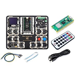 for Raspberry Pi Pico W, Raspberry Pi Pico W Sensor Kit with Expansion Board and Raspberry Pi Pico W with Pre-Soldered Header and RGB LED,Motor Driver,etc,15 Detachable Sensors, All-in-One Design