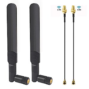 8dBi WiFi Antenna RP-SMA Male Wireless Network 2.4GHz 5.8GHz Dual Band with U.FL/IPEX to RP-SMA Female Pigtail Cable for Mini PCIe Card Wireless Routers, PC Desktop, Repeater, FPV UAV Drone, PS4-2PCS