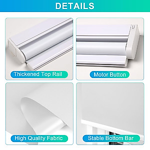 Allesin Motorized Roller Blinds with Remote Control for Windows, Blackout Smart Roller Shade, Battery Powered Electric Smart Blind (White,34" Wx72 H)