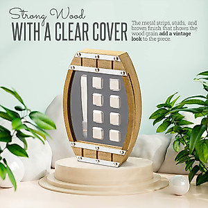 Whiskey Stone Gift Set - 8 Pieces Stainless Steel Cubes in Wooden Barrel Box Display Includes Reusable Stones, Felt Bag & Tongs - Keep Drinks Cold for Scotch, Beer, Wine, Cocktails for Women & Men