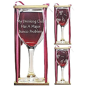 Orange Kat Bunco Club My Drinking Club Has A Major Bunco Problem Stemmed Wine Glass with Charm and Presentation Packaging