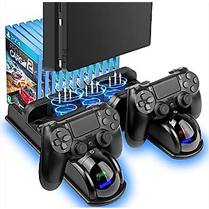 TREE.NB PS4 Stand Cooling Fan Station for Playstation 4/PS4 Slim/PS4 Pro Replacement, PS4 Vertical Stand with USB Fast Charging Station