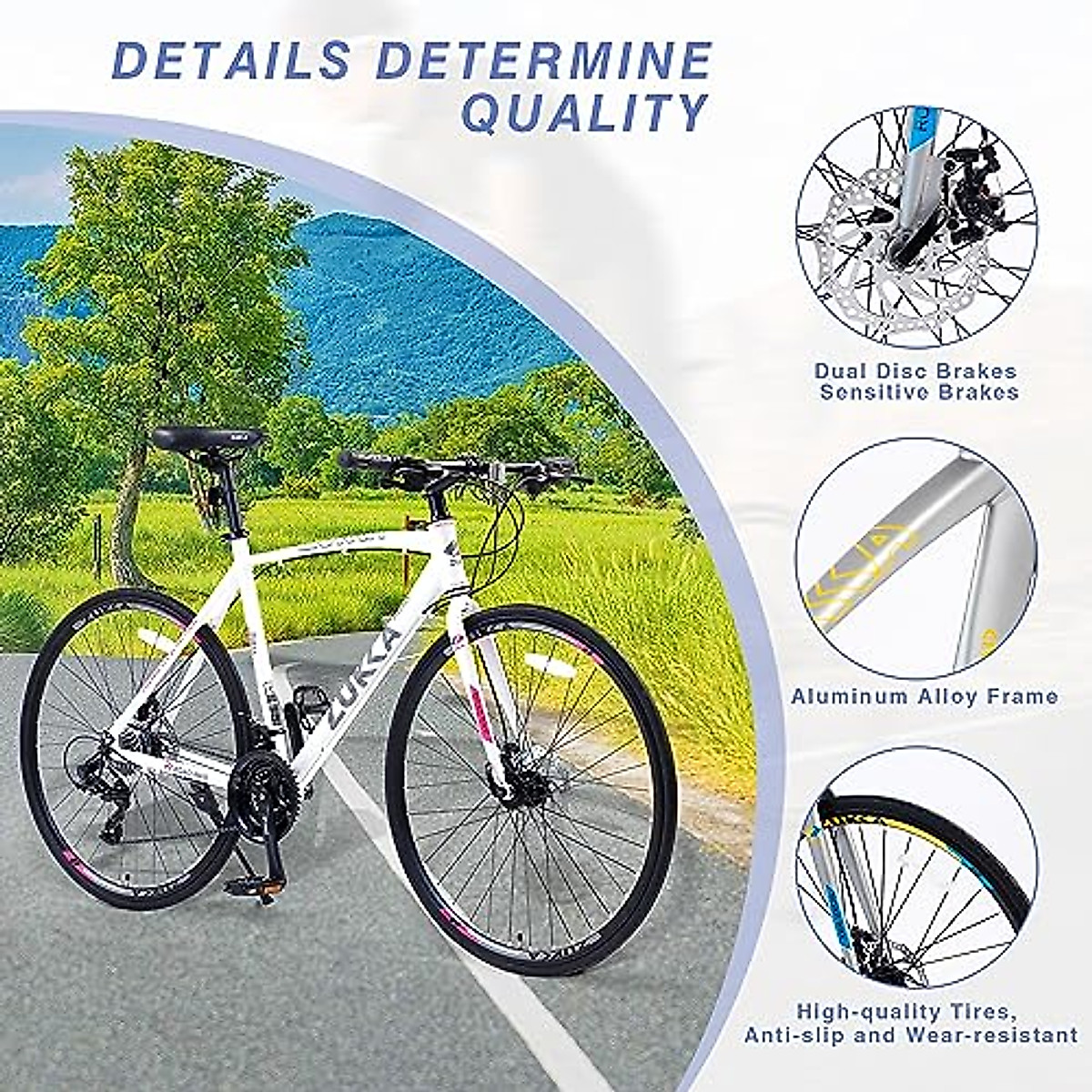 MAKELEN Road Bike for Men and Women Alloy Frame City Bicycle 700 c Wheel Set / 24 Speed/Disc Brake White&Grey