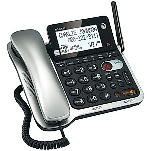 AT&T CL84102 DECT 6.0 Expandable Corded/Cordless Phone with Answering System and Caller ID/Call Waiting, 1 Corded and 1 Cordless Handset,Silver and Black