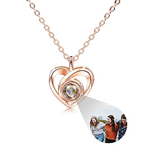INBLUE Personalized Projection Picture Pendant 925 Sterling Silver Necklace Heart-Shaped Pendant Birthday Anniversary Jewelry Gifts for Her/Women/Mom/Girlfriend (Colored Picture)