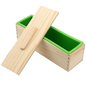 ZOENHOU 3PCS 42oz Green Soap Molds with 3 Lids, Flexible Rectangular Silicone Soap Making Molds Kit with Wood Box DIY Tool Set for Soap Making Supplies