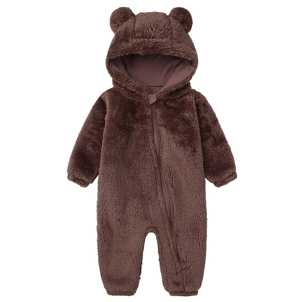 CAHL&FAUO Unisex Baby Boy Girl Solid Romper Infants Outfit Clothes 3D Print Bear Color with Zipper Jumpsuits for 0-3 Months Brown