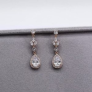 UDYLGOON UDORA Cubic Zirconia Teardrop Brides Bridesmaids Earrings Bracelet Jewelry Set Wedding Parties Prom (Rose Gold)