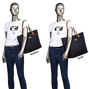 NNEE Water Resistant Light Weight Nylon Tote Bag Handbag - Large Size, Black