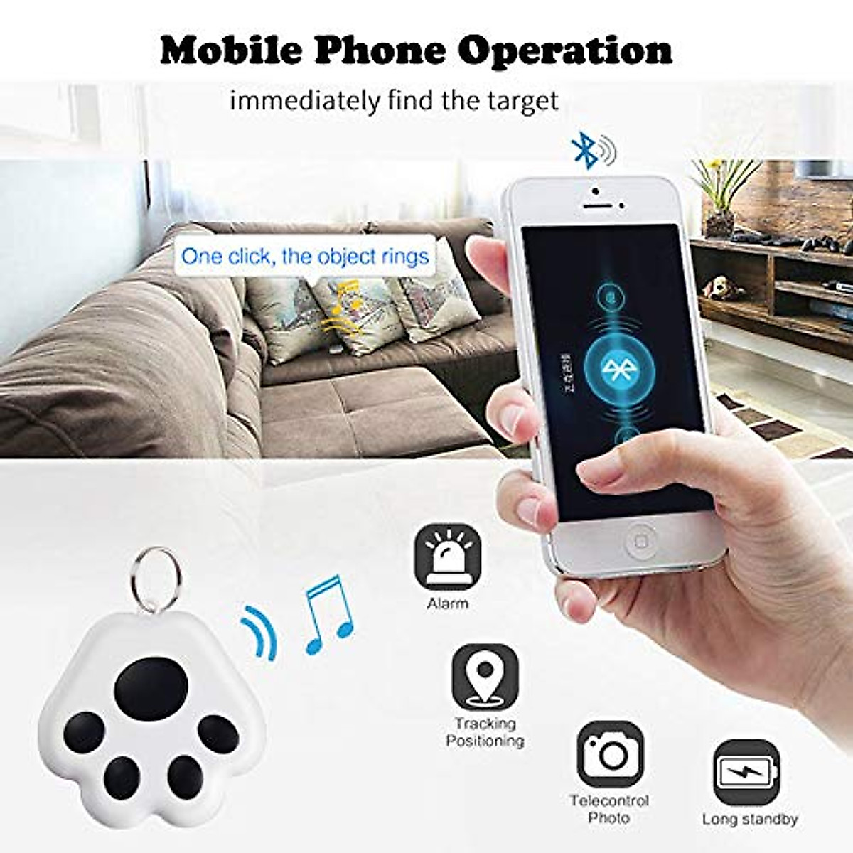 Bluetooth Tracker Key Finder Paw GPS Tracker Wireless Two Way Locator Devices Selfie Accessories Anti-Lost Alarm Wallet Key Luggage Child Pet Finder Mini Smart Tracker (Pink, PAW)
