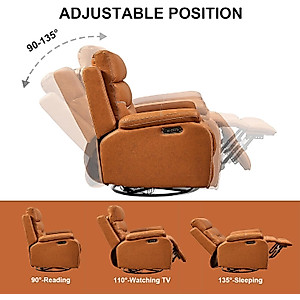 LETSHOME Electric Dual Motor Rocker Recliner USB Ports, 240 Degree Swivel Adjustable Rocking Chair with Power Headrest, Single Sofa Seat with Footrest for Living Room, XL, Brown