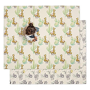 JumpOff Jo - Large Waterproof Foam Padded Play Mat for Infants, Babies, Toddlers, Play & Tummy Time, Foldable Activity Mat, 70 in. x 59 in. - Llama & Koala, Pack of 1