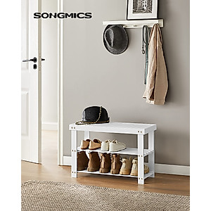 SONGMICS Shoe Rack Bench, 3-Tier Bamboo Shoe Storage Organizer, Entryway Bench, Holds Up to 286 lb, 11.3 x 27.6 x 17.8 Inches, for Entryway Bathroom Bedroom, White ULBS004W01