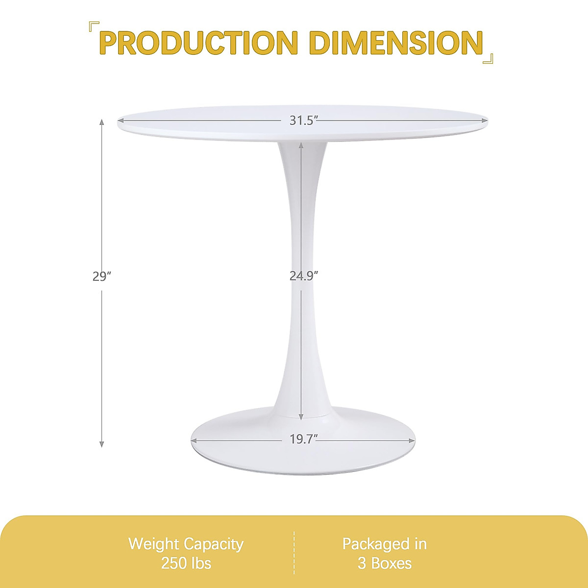 JAXPETY 31.5" Modern Round Tulip Table White Dining Table Mid-Century Leisure Table with Pedestal Base for Living Room Kitchen Coffee Shop Home Office