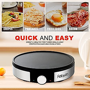 FELAYZA 12” Electric Crepe Maker & Griddle, NonStick Crepe Pan with Batter Spreader,1200W Omelette Makers with Thermostat Control for Pancake, Egg, Brunch