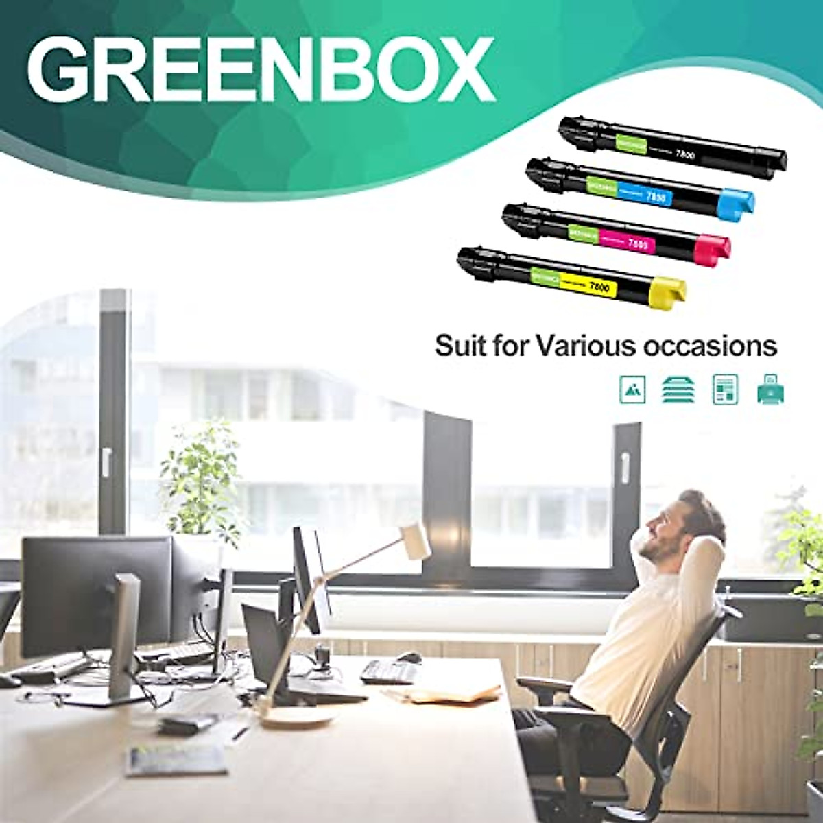 GREENBOX Compatible 7800 High Yield Toner Cartridge Replacement for Xerox 106R01569 106R01566 106R01567 106R01568 for Phaser 7800 7800DN 7800DX 7800GX Printer (4 Pack)